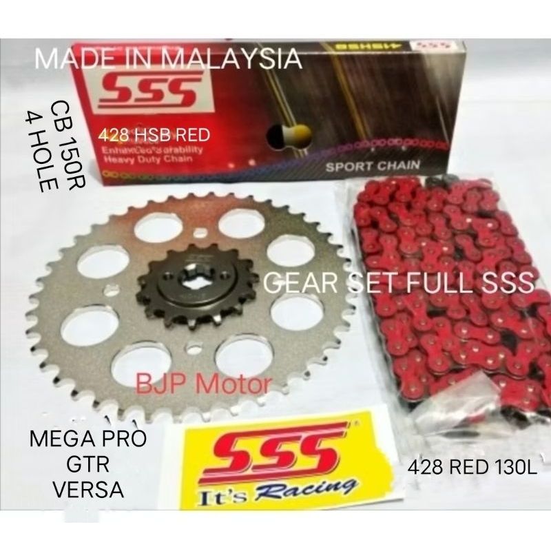 Jual Gear Set SSS 428 VERSA SONIC GTR Mega Pro CB150R 4-hole rantai SSS 428 HSB 130L Merah ...
