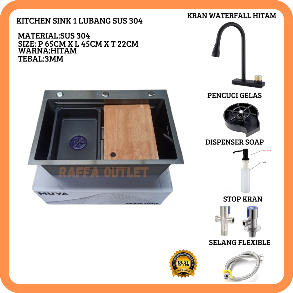 Jual kitchen sink 6545 Hitam/ Kitchen sink hitam black/bak cuci piring ...