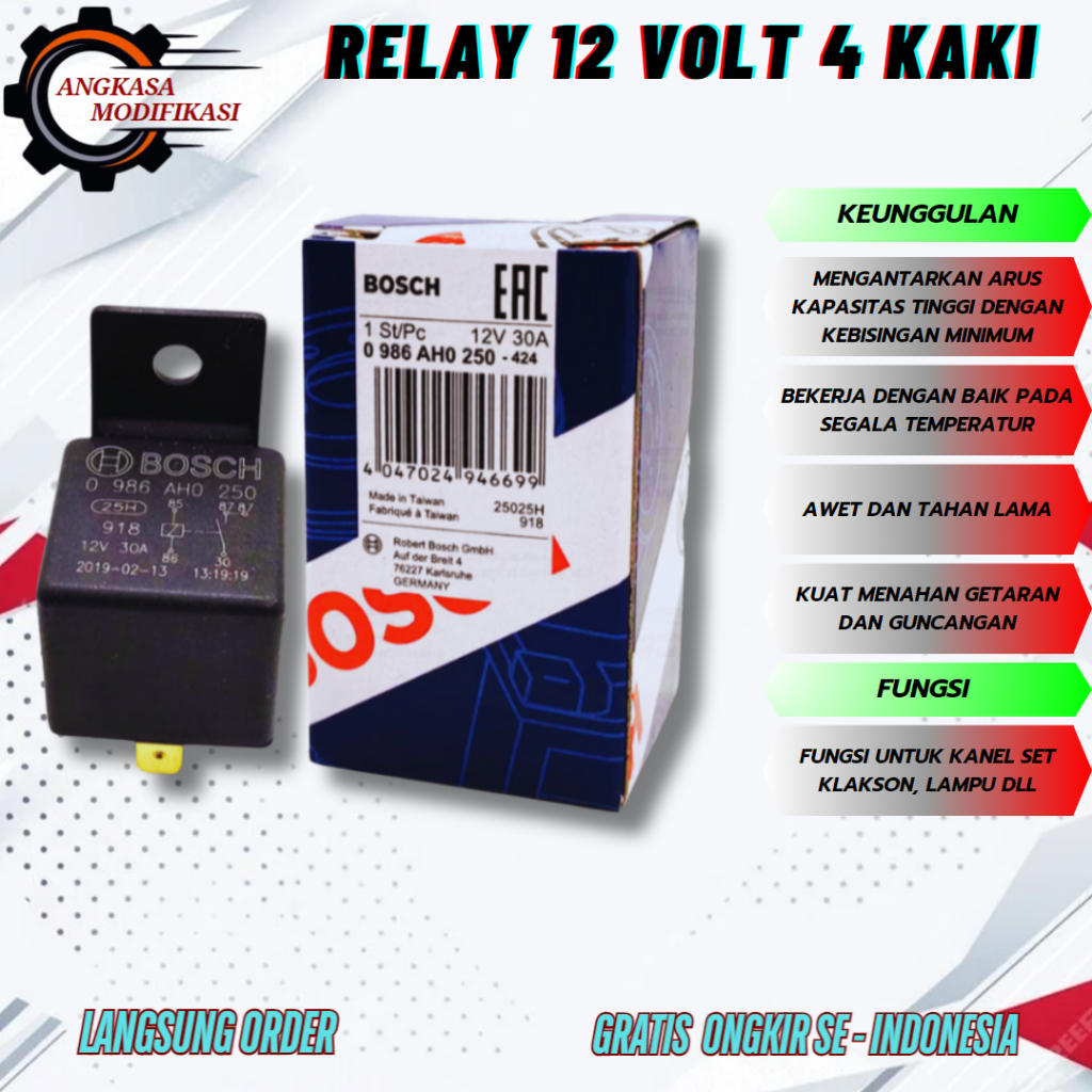 Jual A14M RELAY BOSCH 12V 30A - RELAY LAMPU ALARM KLAKSON | Shopee ...