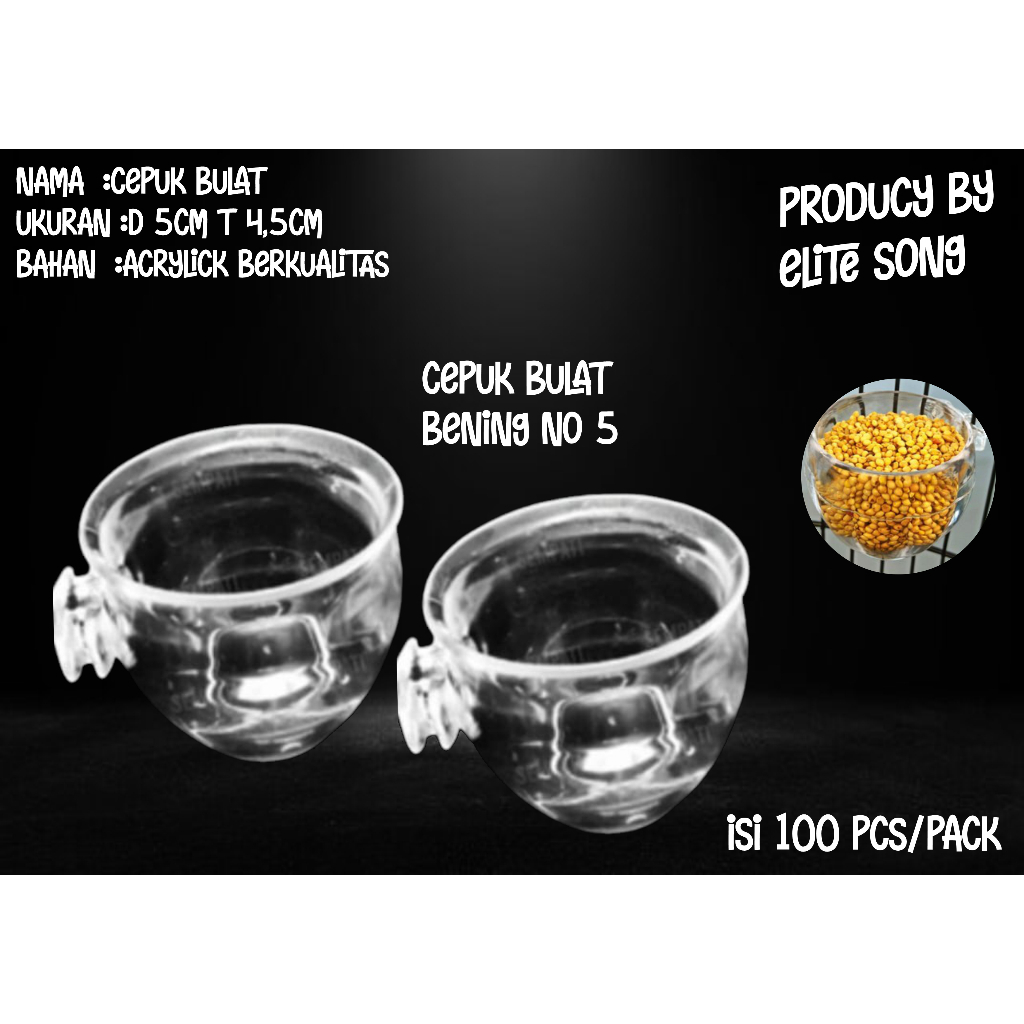 Jual Cepuk Mika Bulat elite song no 5 Satu Pack Isi 100 Pcs Cepuk Wadah ...