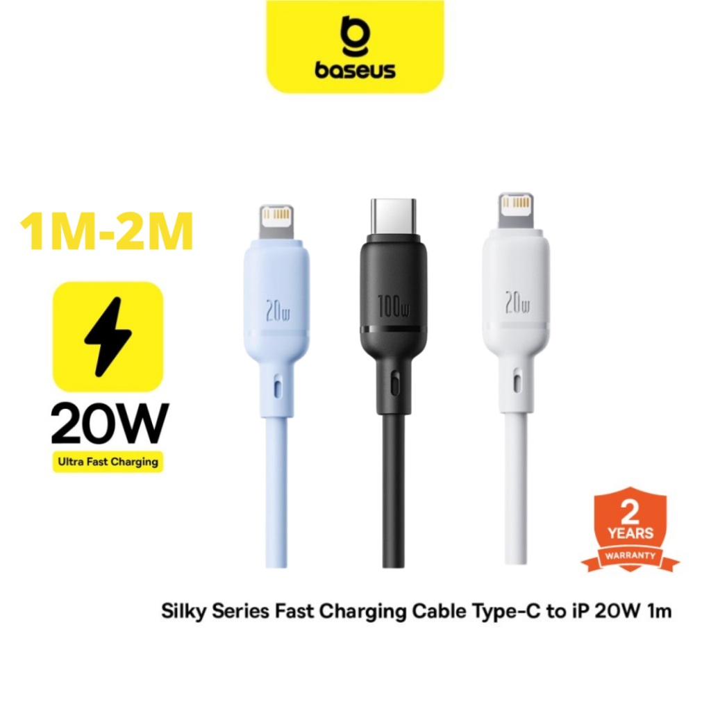 Jual BASEUS SILKY Series Kabel Data Fast Charging 1M-2M TYPE-C to LIGHTNING 20W | Shopee Indonesia