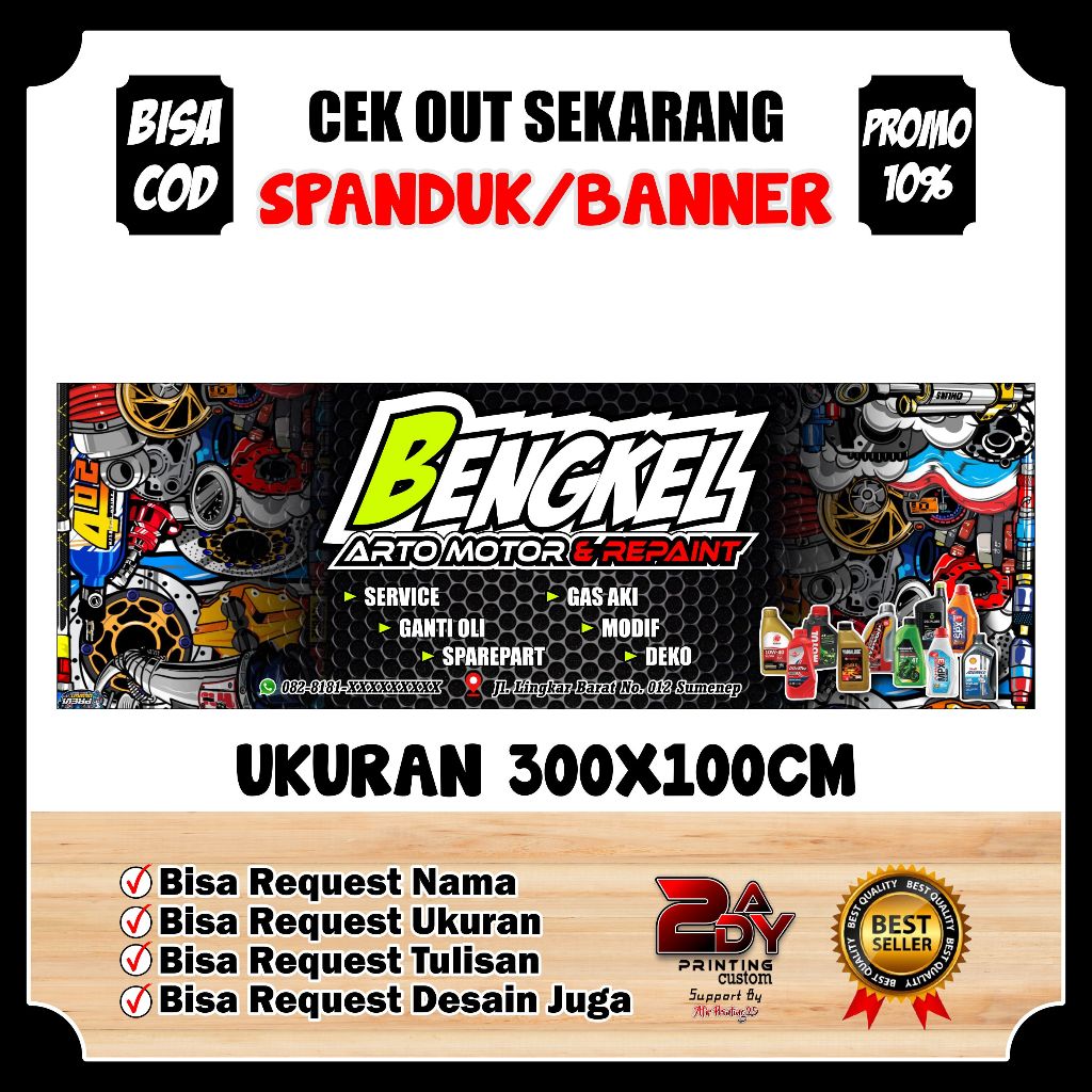 Jual Spanduk/Banner/Backdrop Bengkel Motor Variasi Ukuran 300 x 100 ...