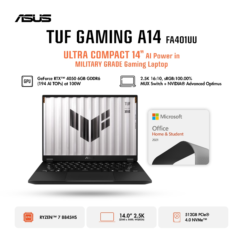 Jual ASUS TUF A14 FA401UU-R745G6G-O RYZEN 7 8845HS RTX4050 6GB - 16GB ...