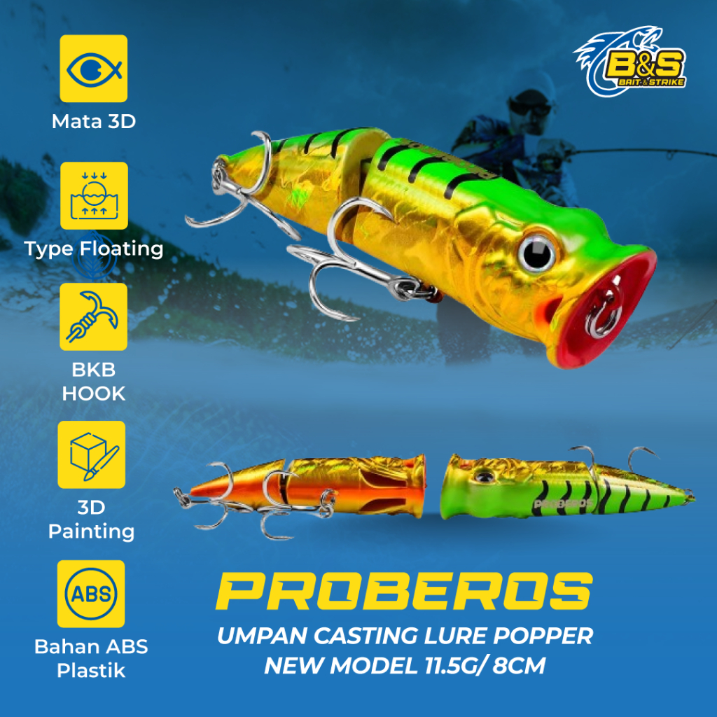 Jual PROBEROS lure Popper 11.5g/8cm umpan casting Lure Popper New Model ...