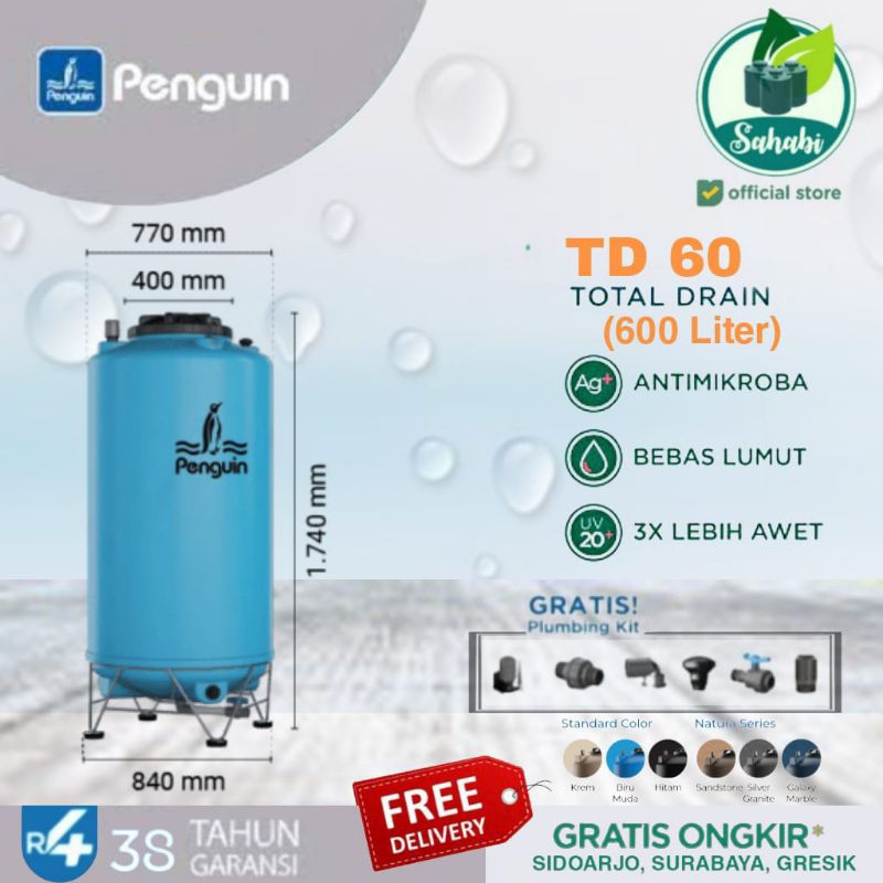 Jual Tandon Air / Tangki Air / Toren Air Penguin TD 60 / 600 TOTAL ...
