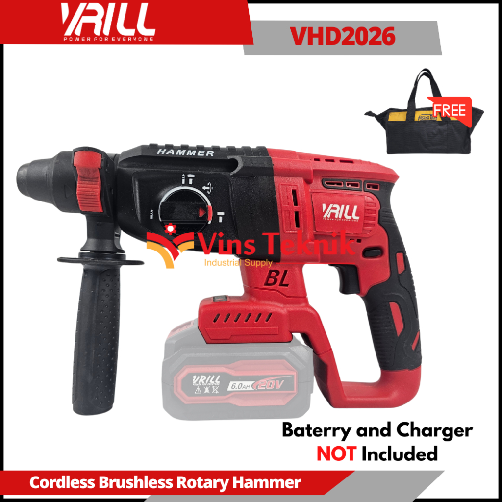 Jual Mesin Bor Beton Cordless Rotary Hammer 26mm VHD 2026 VRILL VHD2026 ...