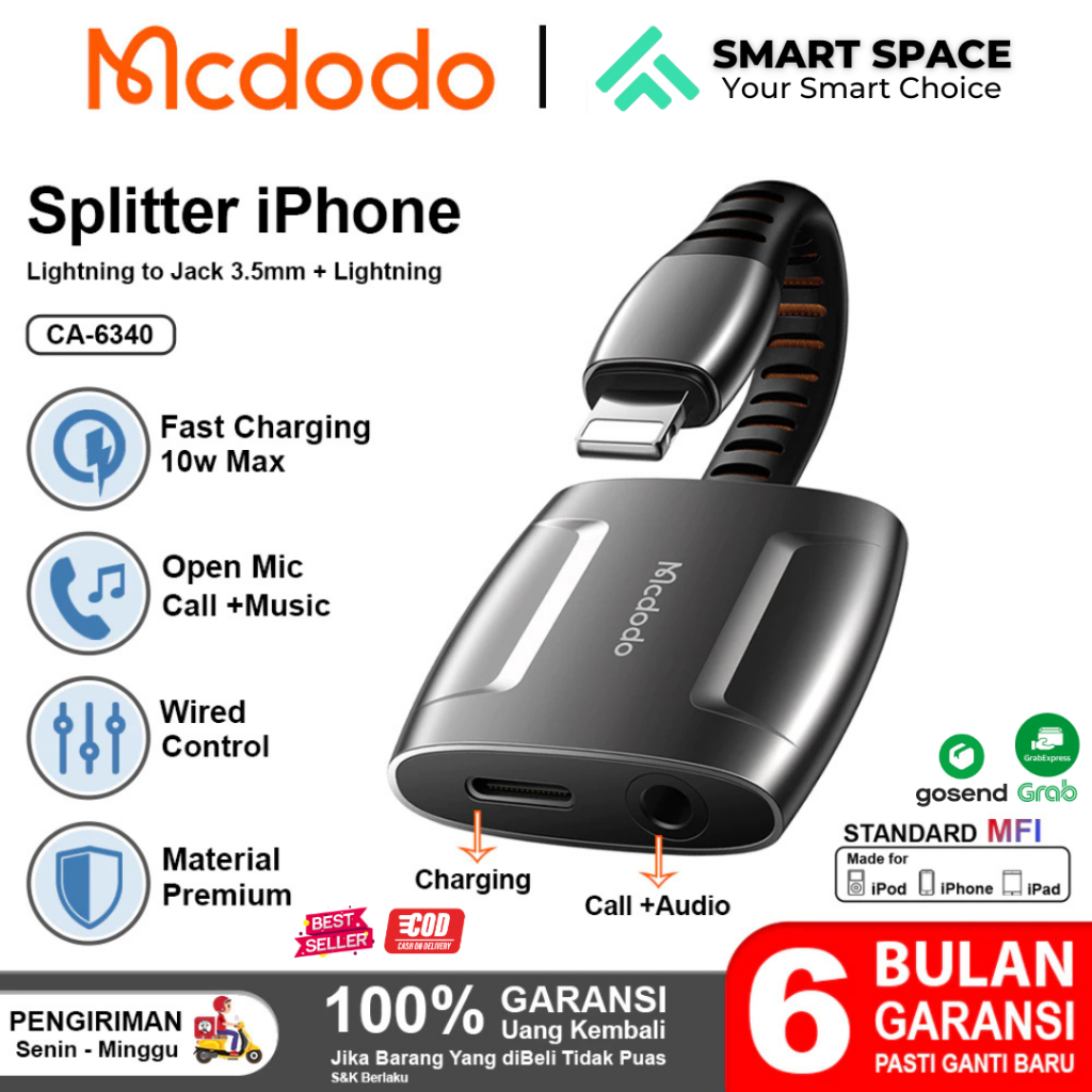 Jual [SPCE] MCDODO Converter Splitter For iPhone Lightning Ke Jack 3 ...