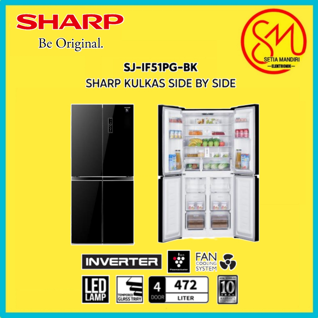 Jual LEMARI ES SHARP 4 PINTU SJ-IF51PG-BK New Queen Series SJ-IF51 ...