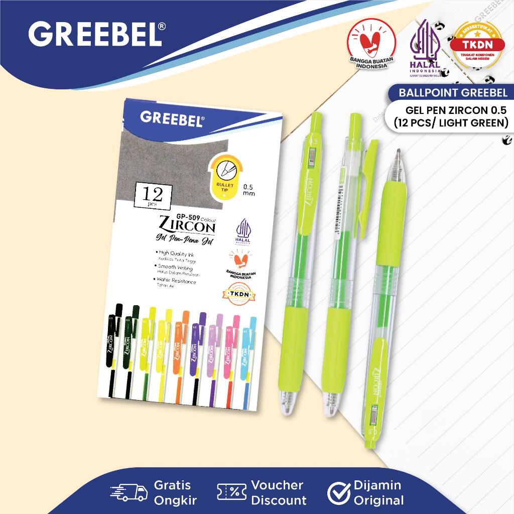 Jual GREEBEL PULPEN GEL / Gel Pen Zircon GP-509 0.5 Light Green (12PCS ...