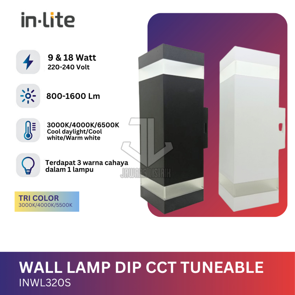 Jual IN-LITE WALL LIGHT INWL320S TRI COLOR LAMPU DINDING 9W 18W ...