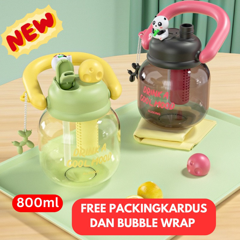 Jual Botol Minum Infused Handle Panda 800ml Transparant / Botol Minum ...