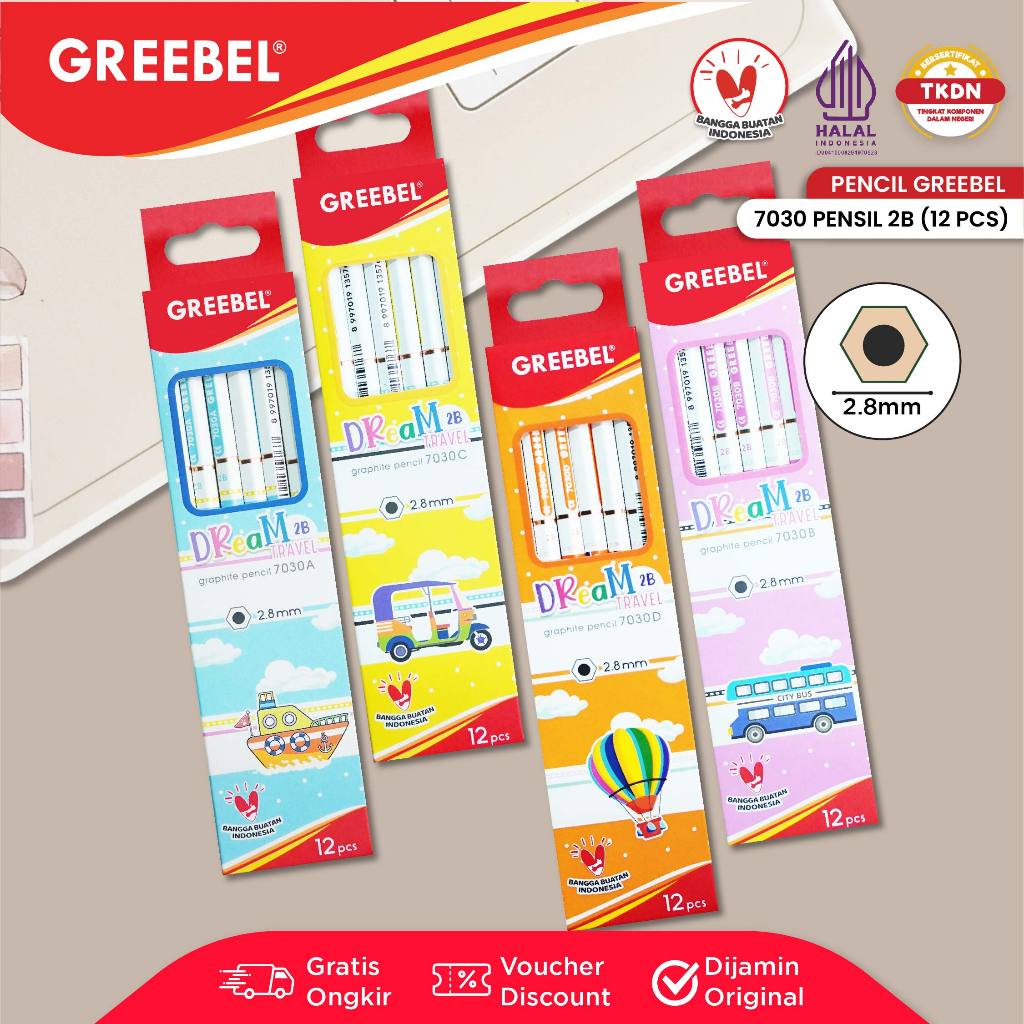 Jual GREEBEL Pensil Tulis 2B 7030 Dream / Pensil Kayu Ujian / Pencil ...