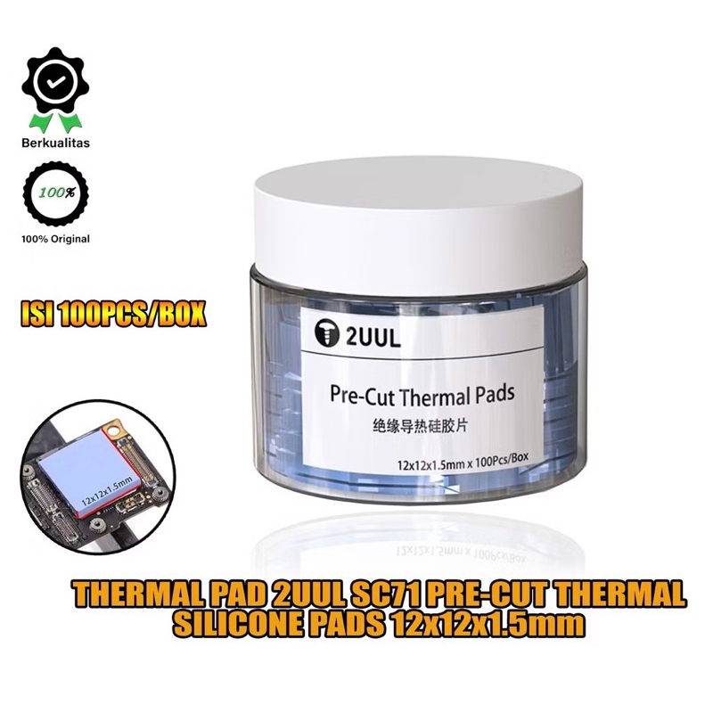 Jual 2UUL SC02 Thermal PAD Pre-Cut Termal Silicone Pads 12x12x1.5mm 100Pcs ORIGINAL | Shopee ...
