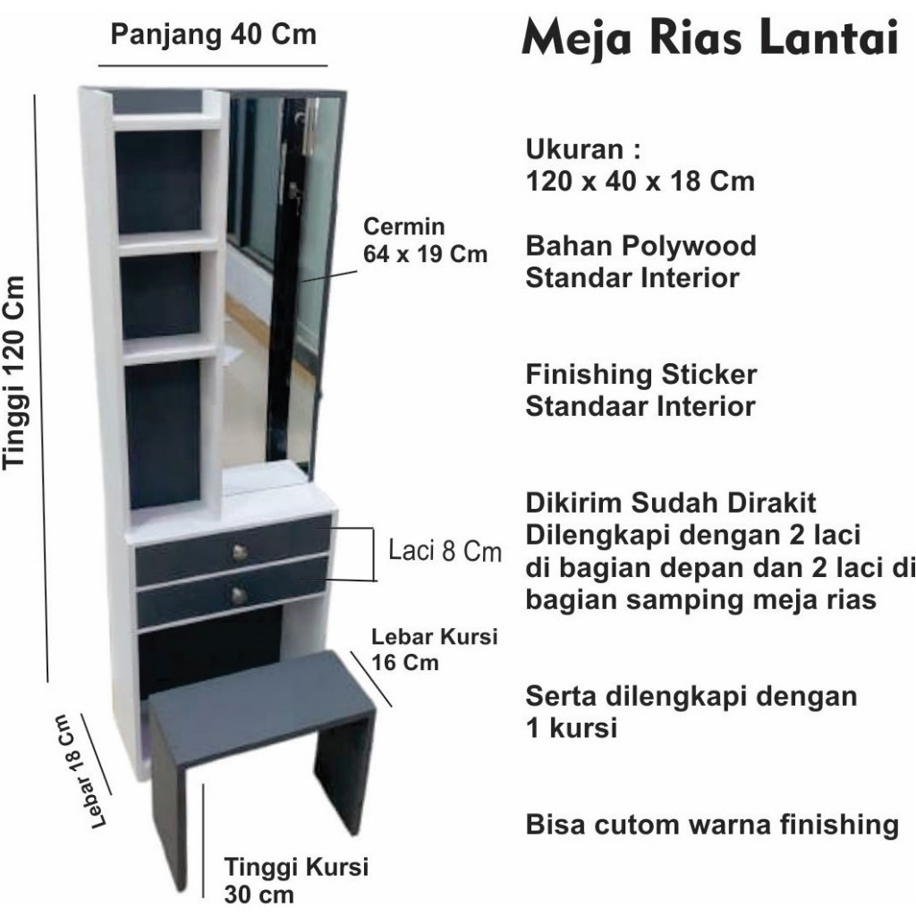 Jual Meja Rias 4 Laci Dilengkapi Kursi Ukuran 120 x 40 x 18 Cm | Shopee ...