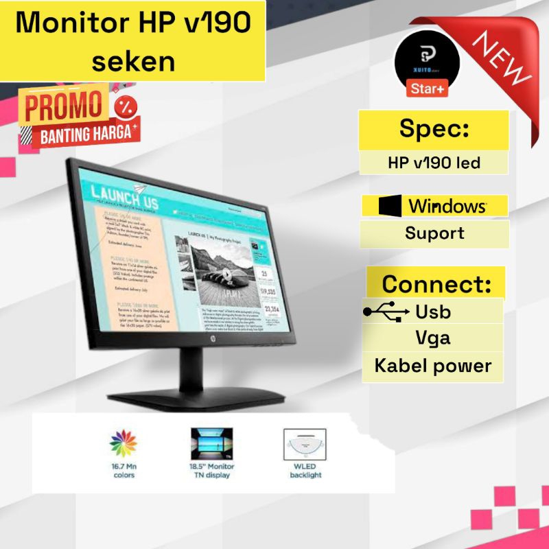 Jual Monitor LED 19 inch Wide HP V190 Seken Berkualitas | Shopee Indonesia