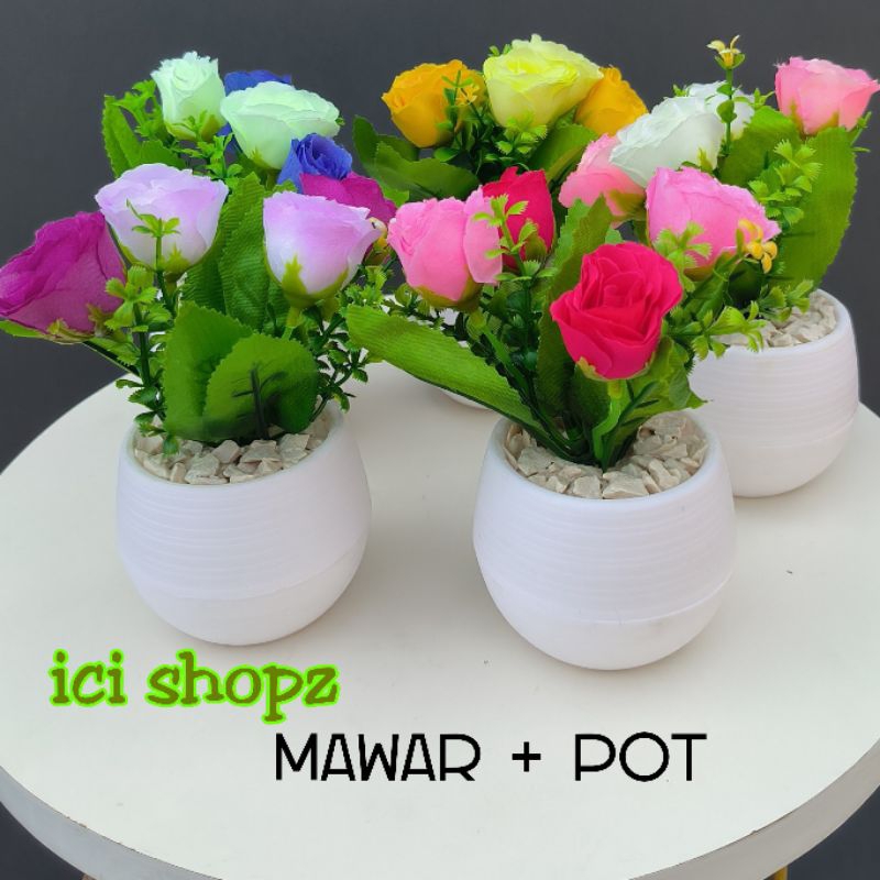 Jual Mawar 4kuntum + Pot Moci ( Sudah Rangkaian ) Bunga Artificial ...