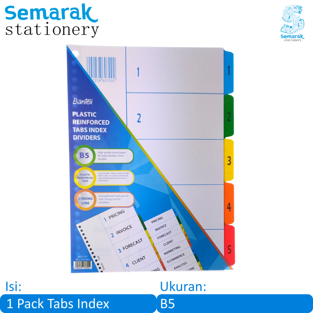 Jual Bantex Tabs Index Dividers Pembatas Binder B5 [1 Pack / 5 Lembar ...