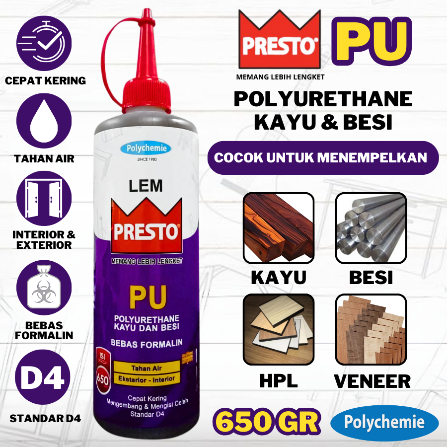 Jual PRESTO PU LEM KAYU DAN BESI PRESTO PU 650G LEM POLYURETHANE WOOD AND IRON 650 GRAM | Shopee ...