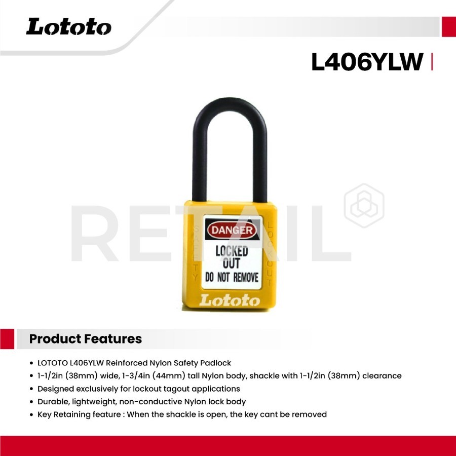 Jual LOTOTO Gembok Safety Loto Thermoplastic Padlock - L406YLW | Shopee ...