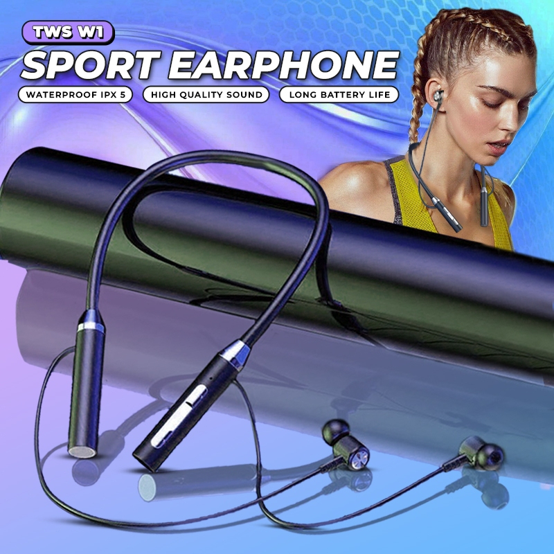 Jual MOCHO COD Headset Bluetooth Neckband Sport Bass Leher Gantungan W1 ...