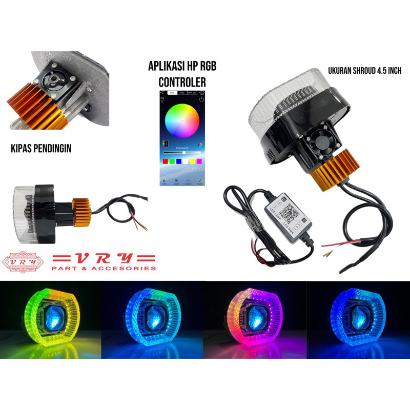 Jual PROJI BILED RGB APP Kristal Shroud Black 4.5 Inchi | Shopee Indonesia