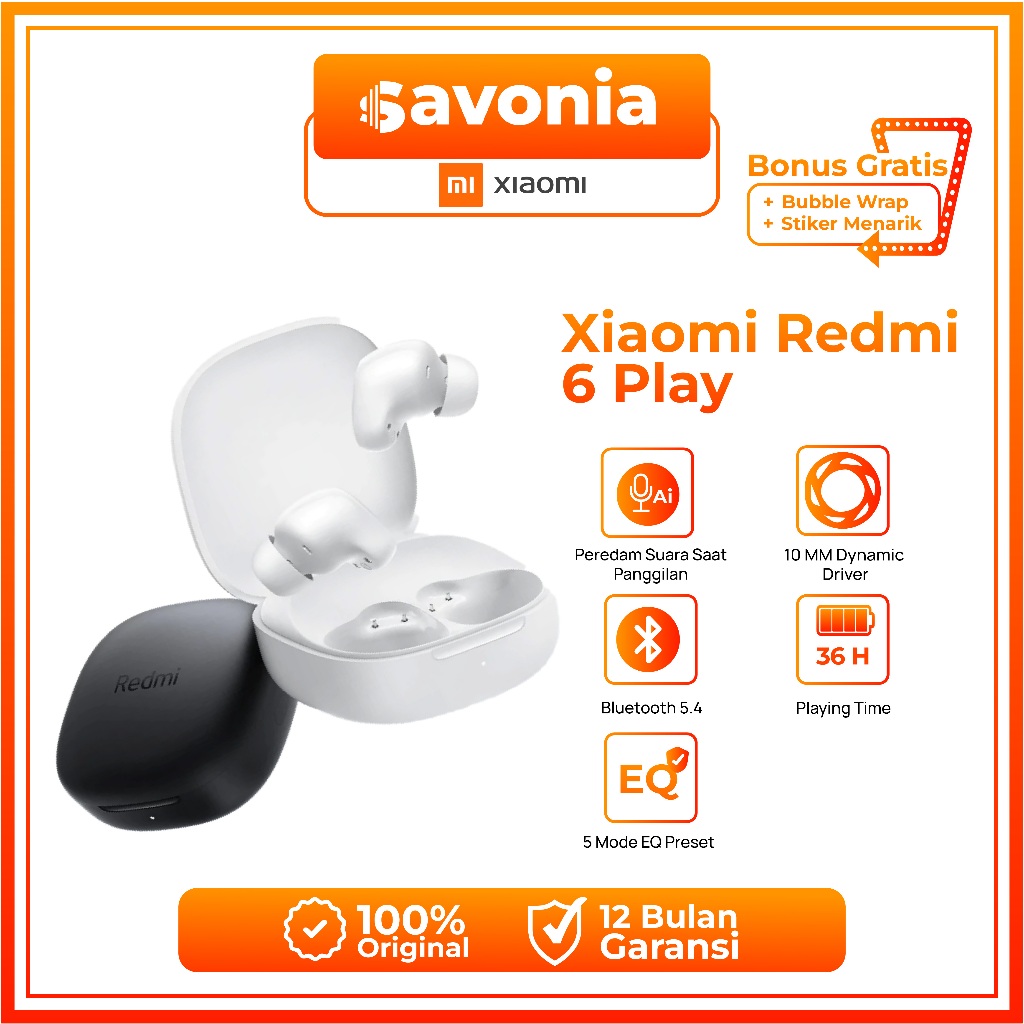 Jual TWS Headset Earphone Wireless Bluetooth Xiaomi Redmi Buds 6 Play ...