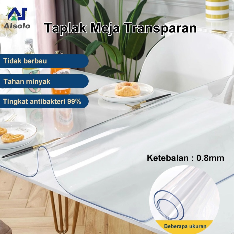 Jual 【Alsolo】Plastik Mika Transparan/berkualitas tebal 0.8mm Taplak Meja Transparan/Taplak meja ...