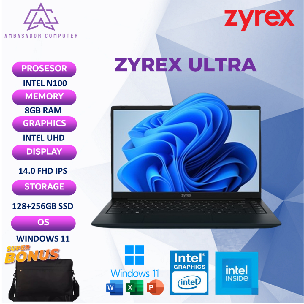 Jual ZYREX ULTRA INTEL N100 8GB 128+256GB Windows 11 14.0Inch Full HD ...