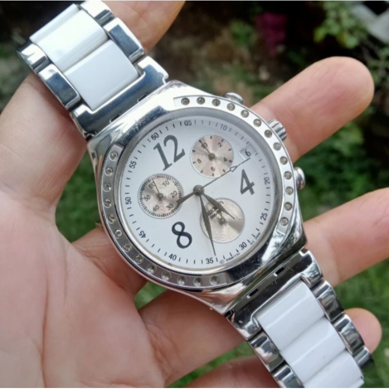 Jual Swatch Irony Cronograph White Dial | Shopee Indonesia
