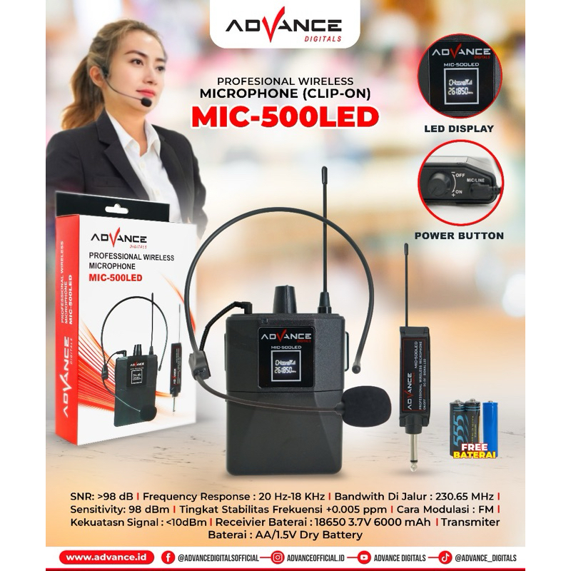 Jual NEW Advance Mic 500 LED | Mic Bando Wireless /Mic Clip On ...