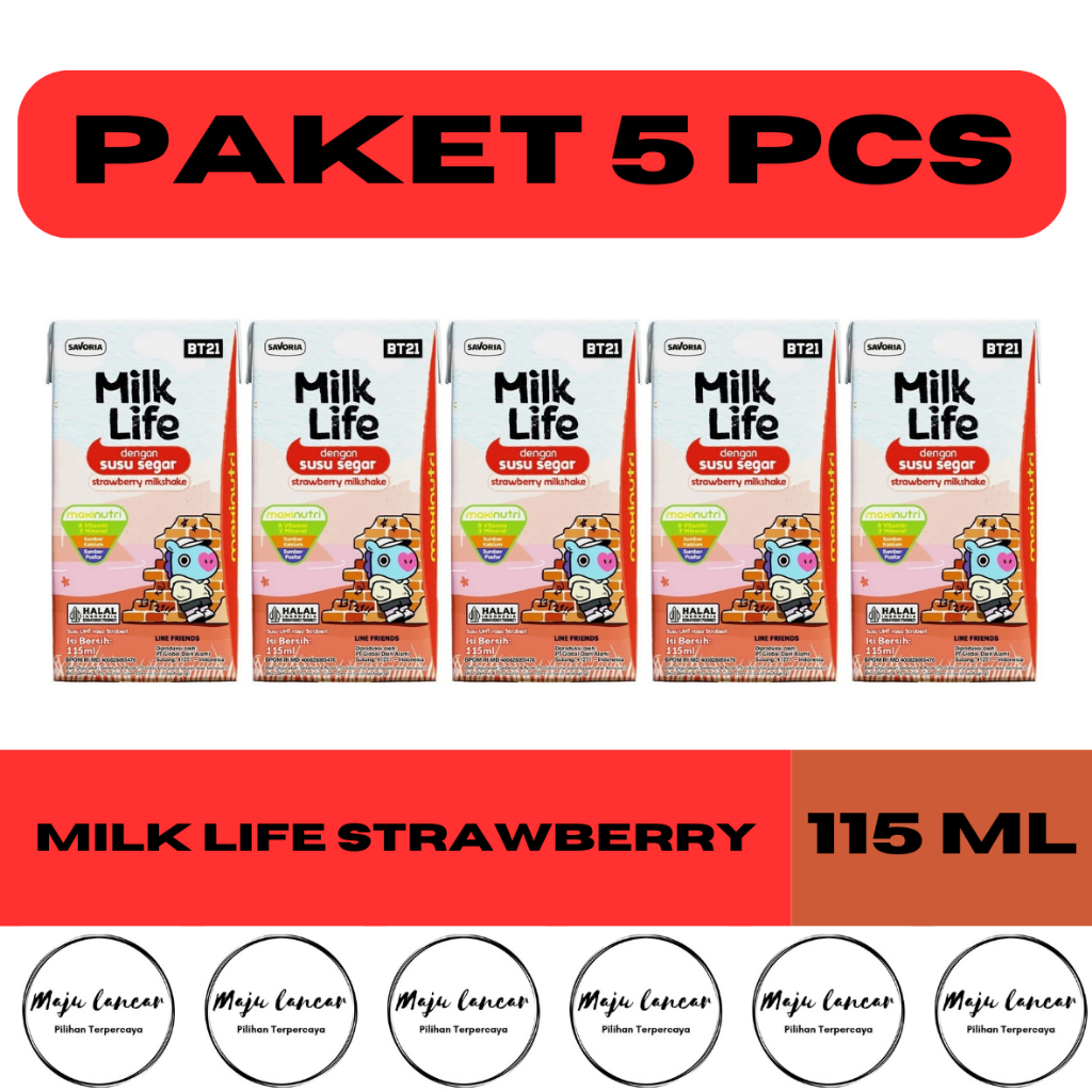 Jual susu UHT strawberry milk life kids 115 ml bt21 (paket 5 pcs ...