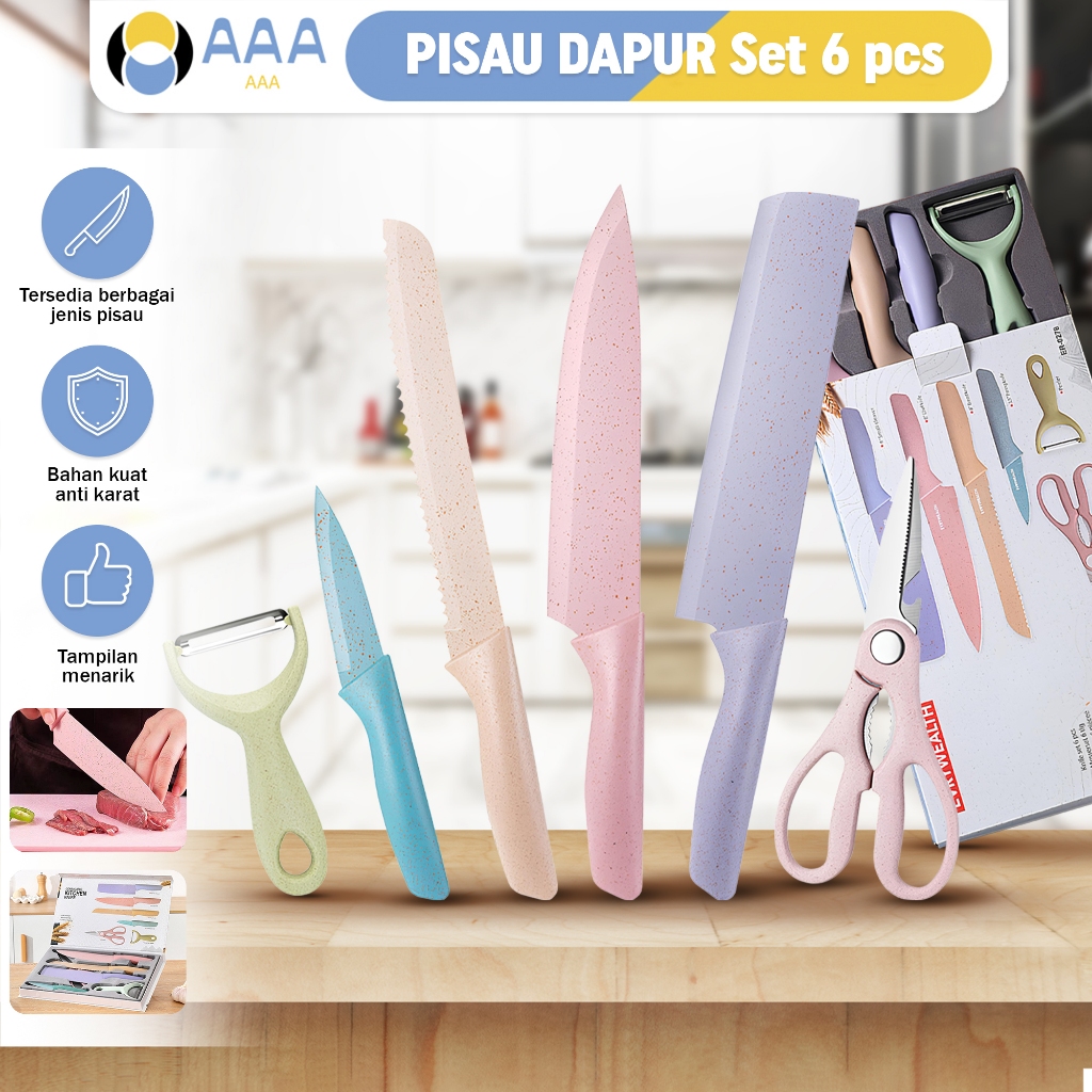 Jual (AAA) Kitchen Knife Set Stainless Steel / Pisau Dapur Set 6in1 ...