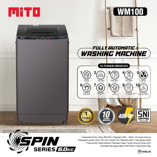Jual MESIN CUCI 1 TABUNG MITO WM 100 FULLY AUTOMETIC WASHING MACHINE ...