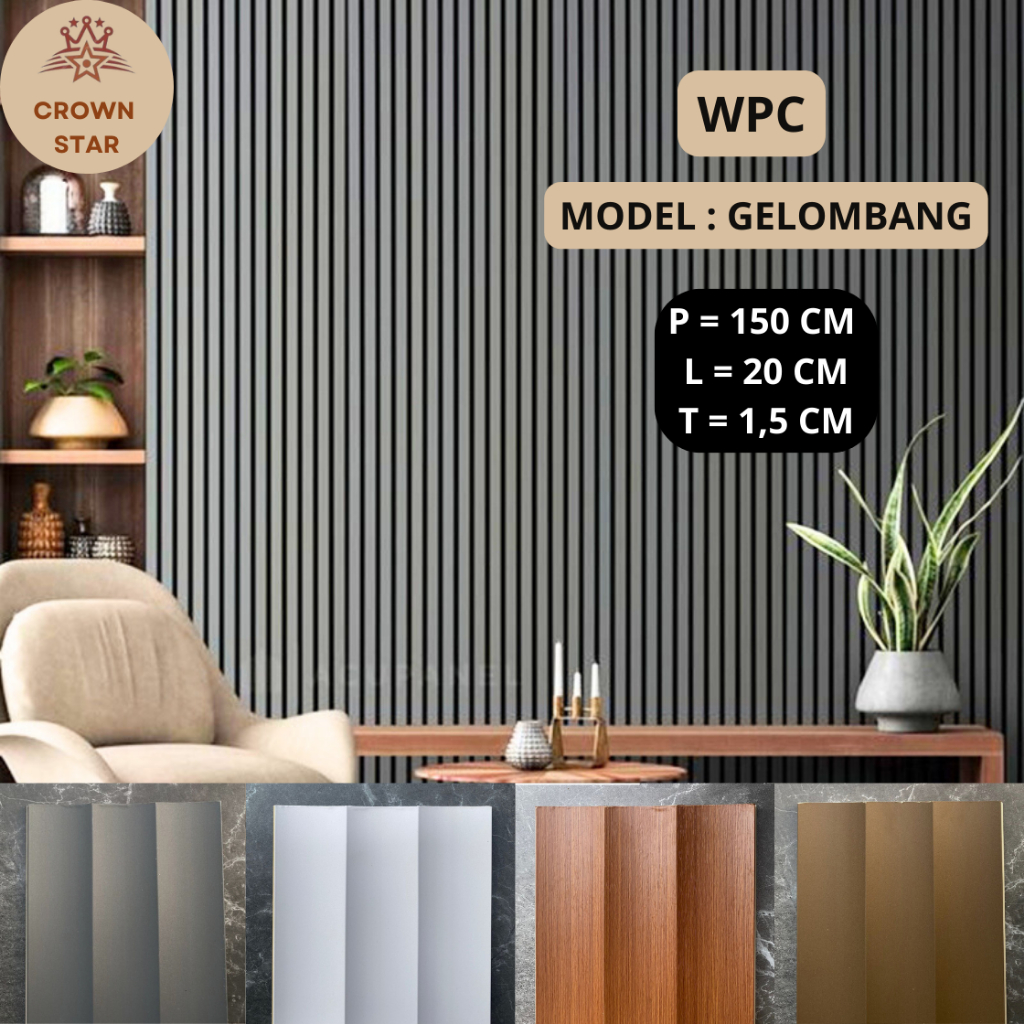Jual Crown Star - WPC Wall Panel 3D Model Gelombang 145 CM x 20 CM x 15 MM Premium WPC Wood ...