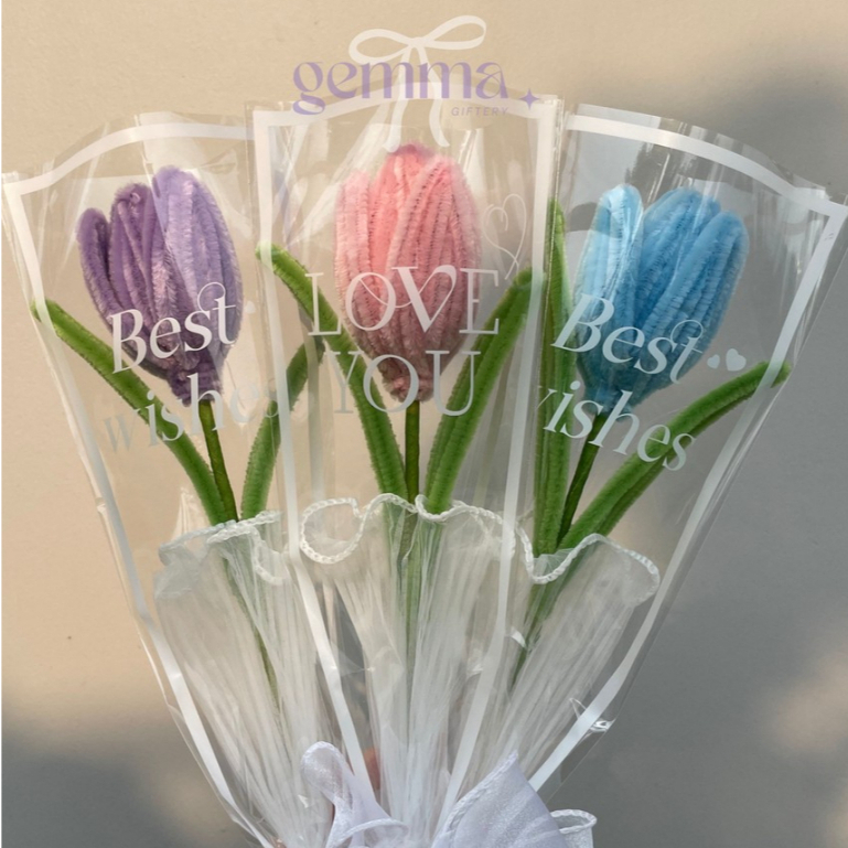 Jual Bunga Tulip Kawat Bulu 43 cm Satuan | Buket Pipe Cleaner | Single ...