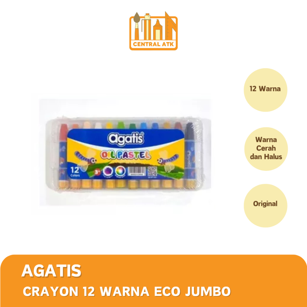 Jual CRAYON / OIL PASTEL AGATIS ISI 12 WARNA ECO JUMBO (1 PCS) | Shopee ...