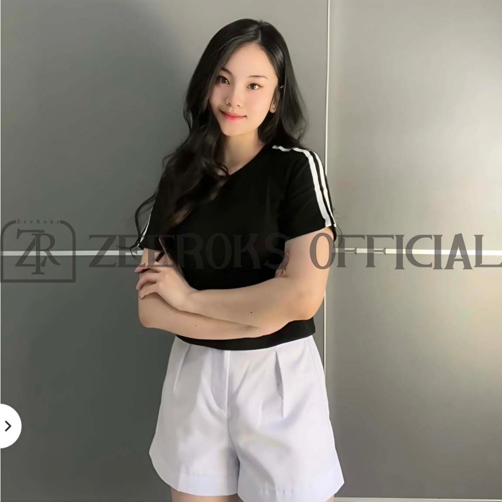 Jual zeeroks.offcial Atasan Wanita Crop Top Two Stripe Kaos Cewek ...