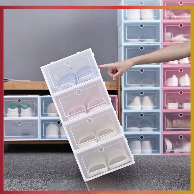Jual SK-C158 Kotak Sepatu Lipat Transparan Tebal Shoes Storage Box ...