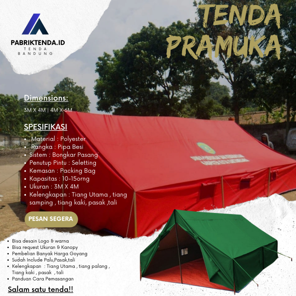 Jual Tenda Pramuka 3x4 Tenda Camping Tentara Komando Bisa Request Logo ...