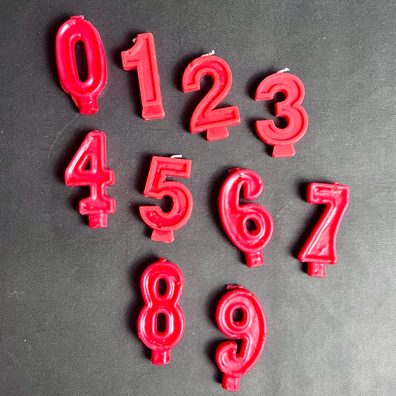 Jual Lilin Angka Merah 0 - 9 ulang tahun Glosy cake topper lilin merah ...