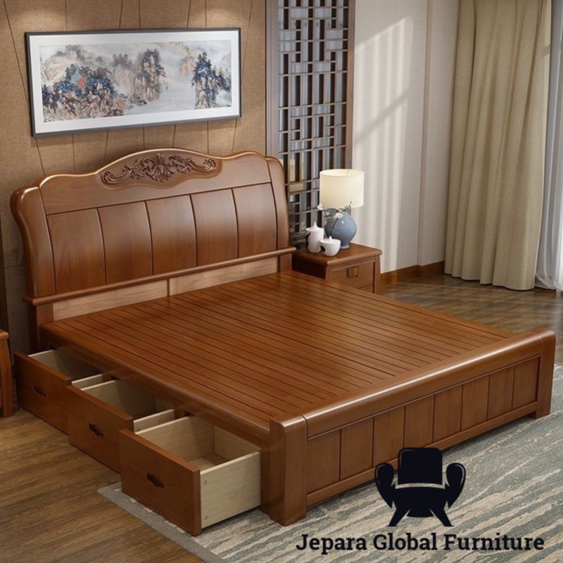 Jual Dipan tempat Tidur minimalis Laci 3 blok modern - Dipan jati ...