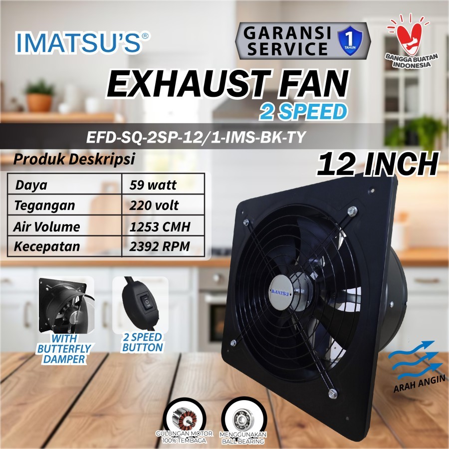 Jual Imatsu's Exhaust Fan EFD-SQ-2SP-12/1-IMS-BK-TY ukuran 12 Inch Wall ...