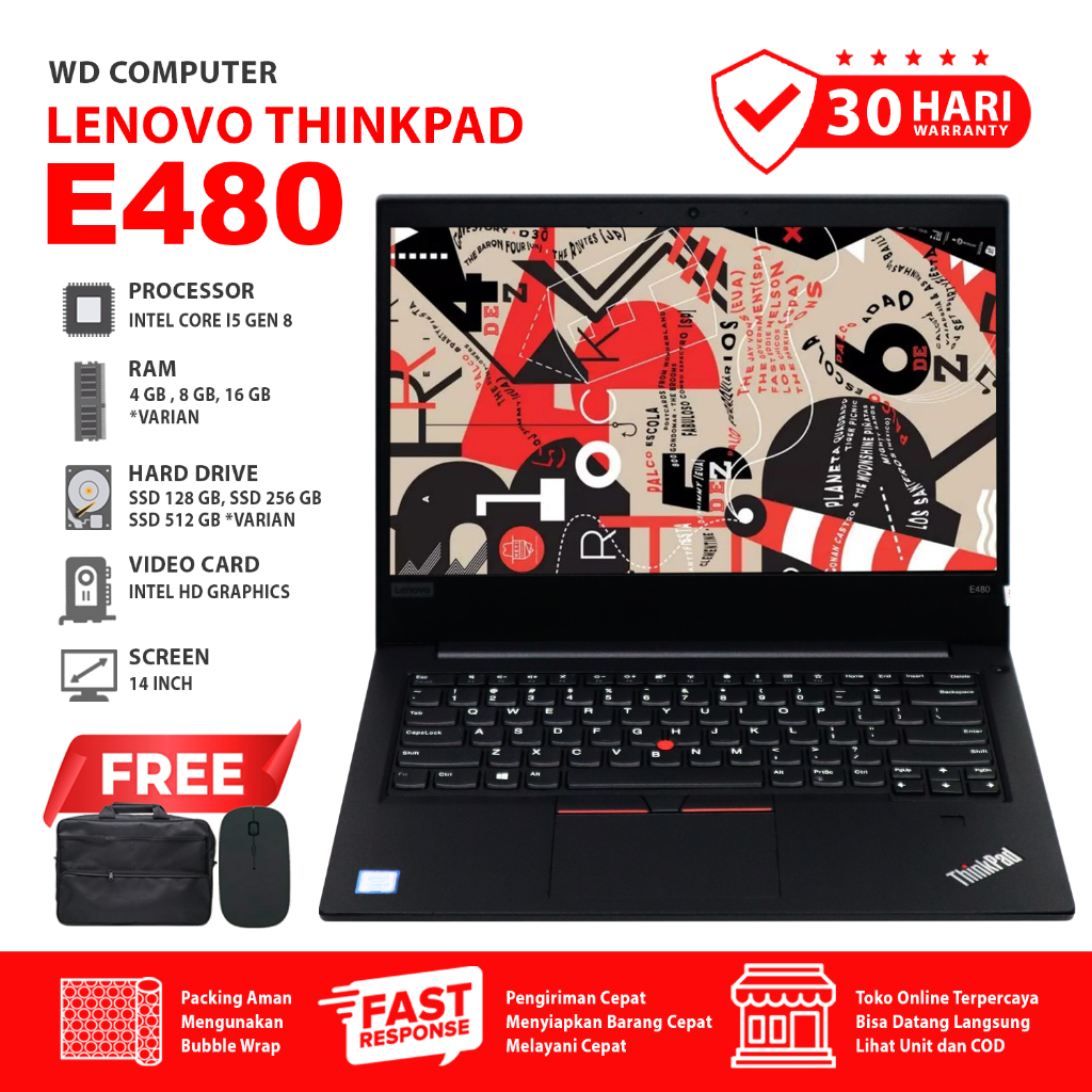 Jual Lenovo Thinkpad E480 I Core I5 Gen 8 I Ram 16 Gb Ssd 1 TB I Windows 10 I Mouse I Tas ...
