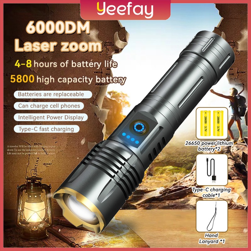 Jual Senter LED Super Terang 5000/Zoom Flashlight USB/Type-c ...