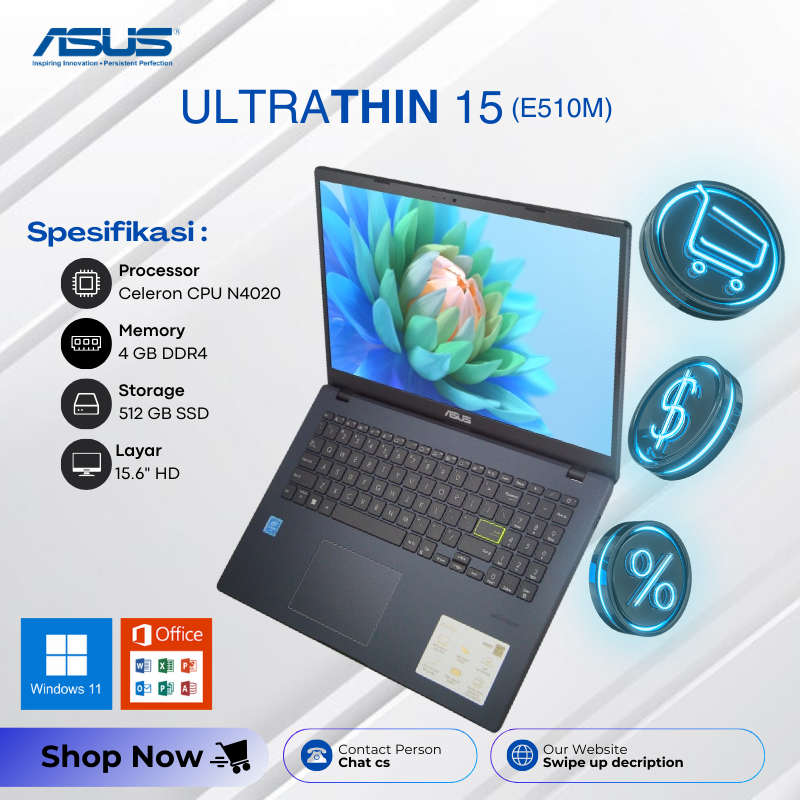 Jual LAPTOP ASUS E510MA-U583 NEW | INTEL CELERON | RAM 4GB | SSD 256GB ...