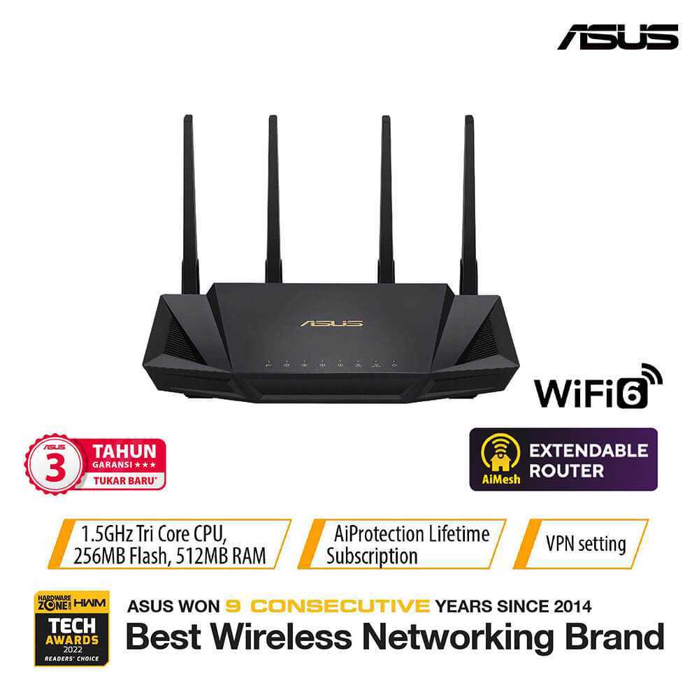 Jual ASUS RT-AX3000 Dual Band WiFi 6 Extendable Router, Built-in VPN ...
