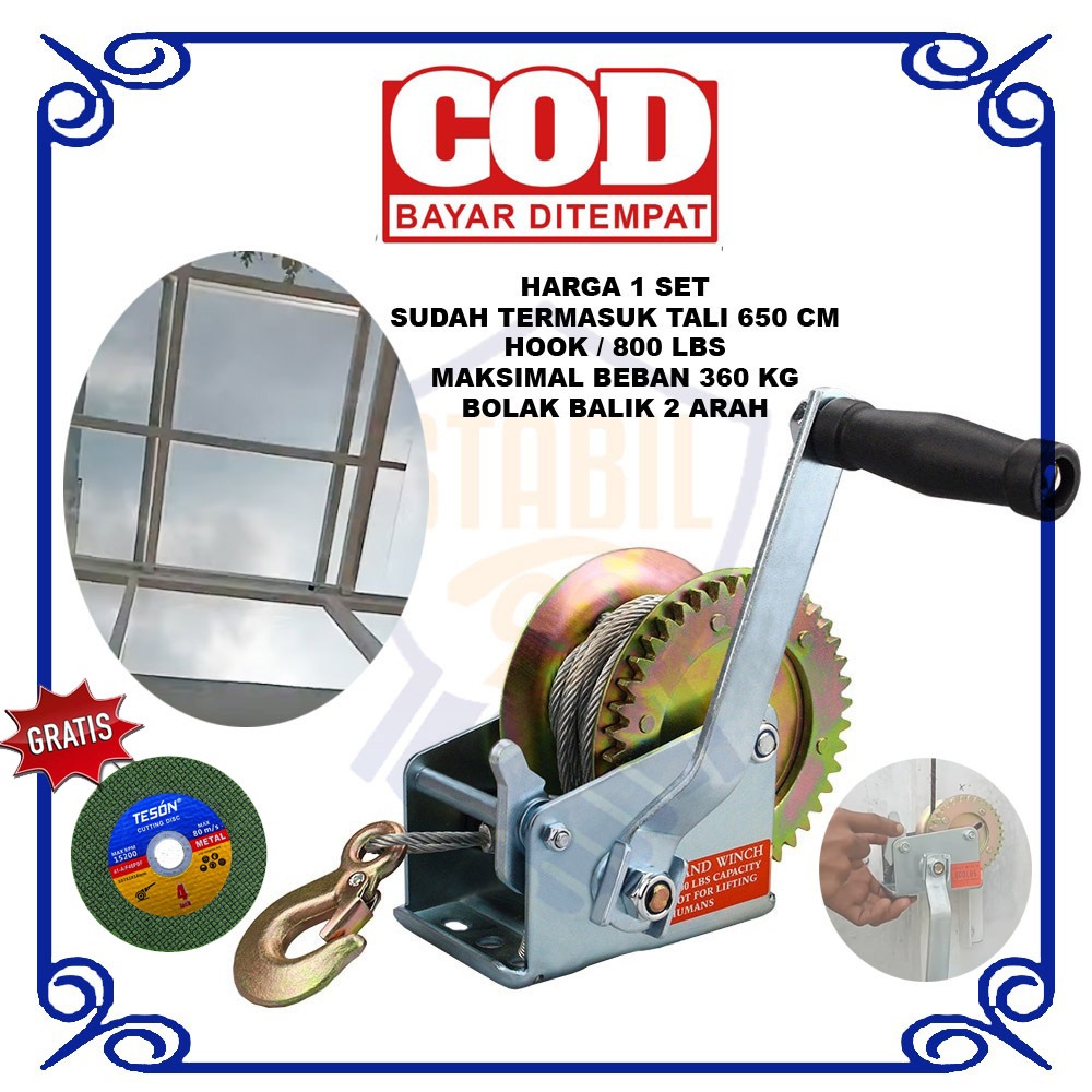Jual Hand Winch Boat Winch Katrol Manual 800lbs Kerekan 360kg Kanopi ...