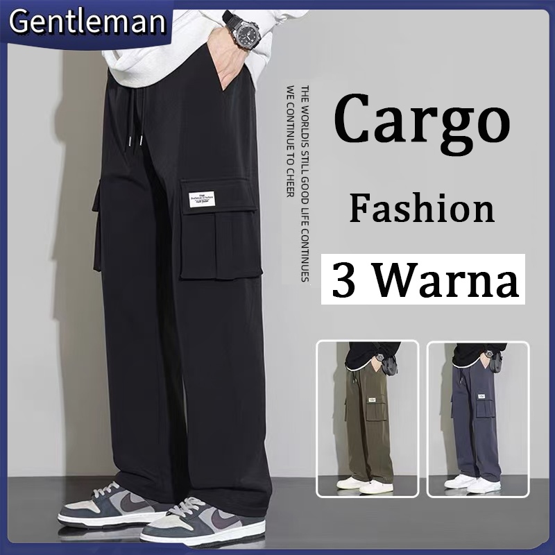 Jual Cargo Pants Celana Cargo Panjang Pria Hitam Loose Pants Cowok Elastis Celana Kargo Straight ...