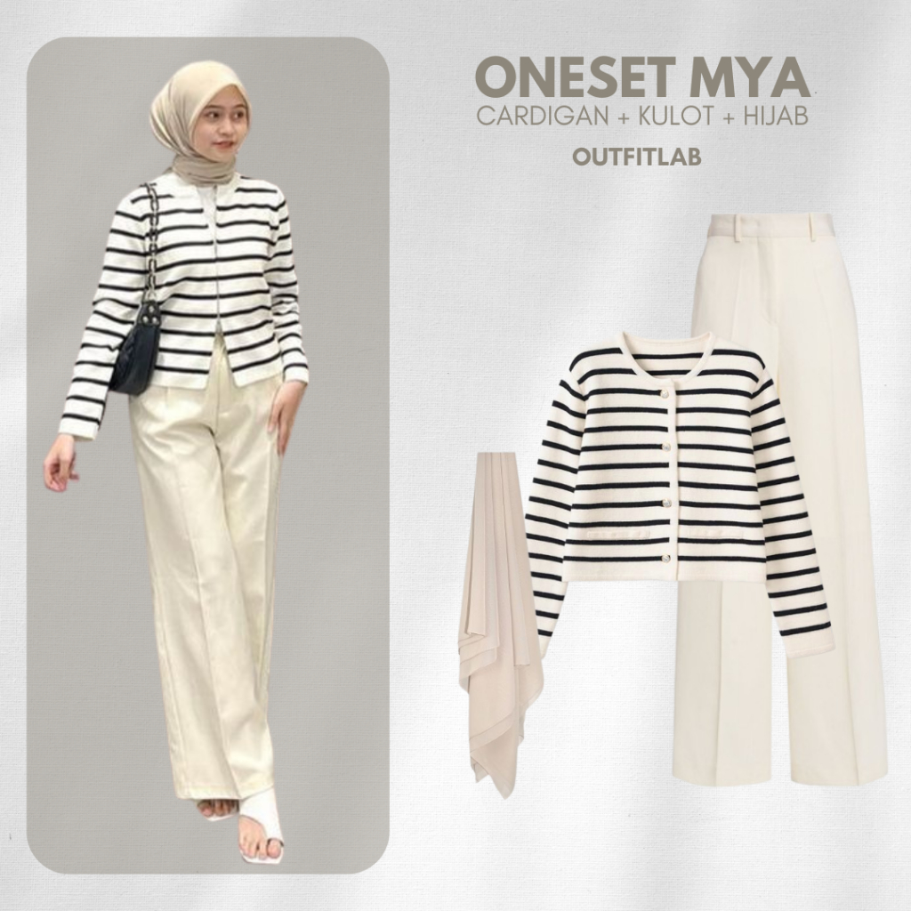 Jual Mya Outfit Set Wanita Setelan Semi Formal(Cardigan + Kulot + Hijab ...