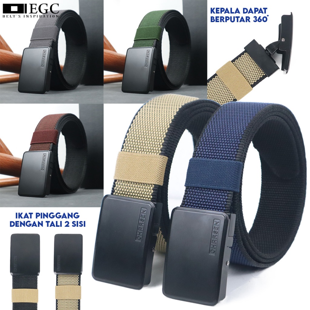 Jual CHARSEN SABUK PRIA CANVAS NYLON DUA WARNA BOLAK BALIK BESI PUTAR ...
